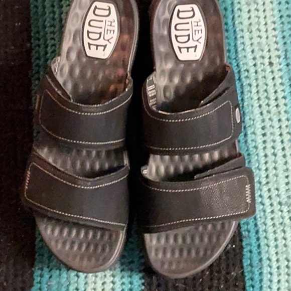 Hey Dude | Shoes | Hey Dude Black Slide Sandals | Poshmark